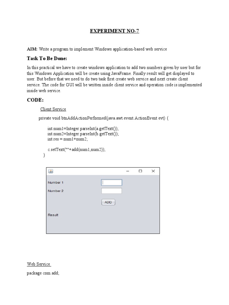 Experiment No 7 Aim Write A Program To Implement Windows Application Based Web Service Pdf