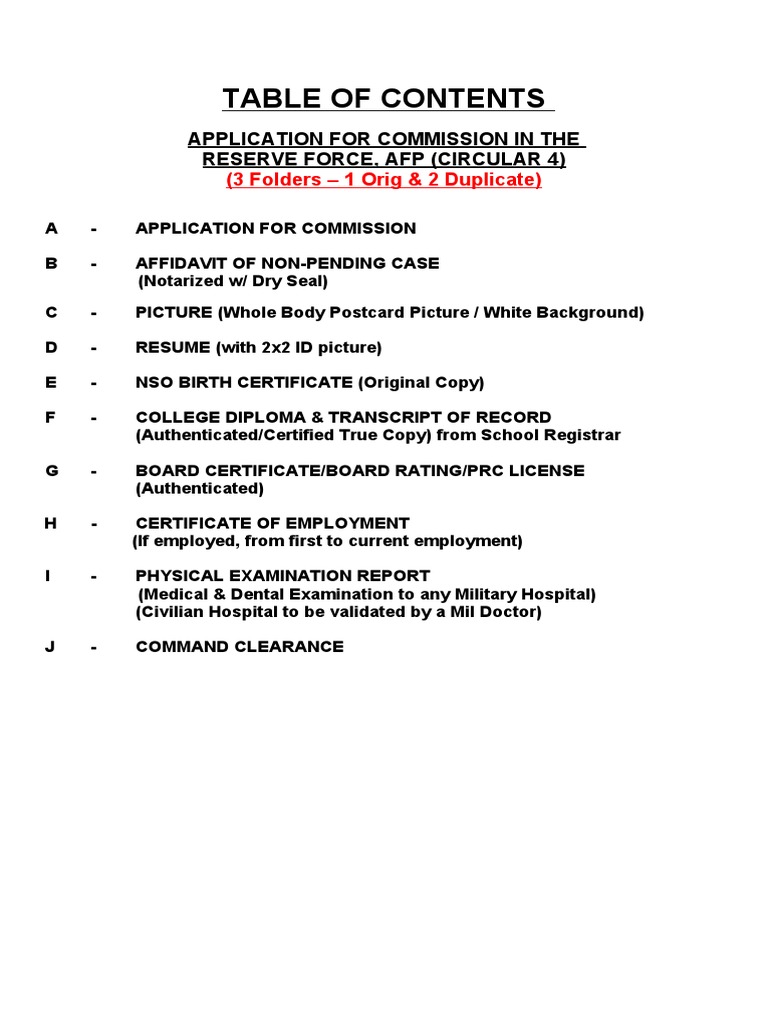 Application For Commission in The Reserve Force, Afp (Circular 4) | PDF ...