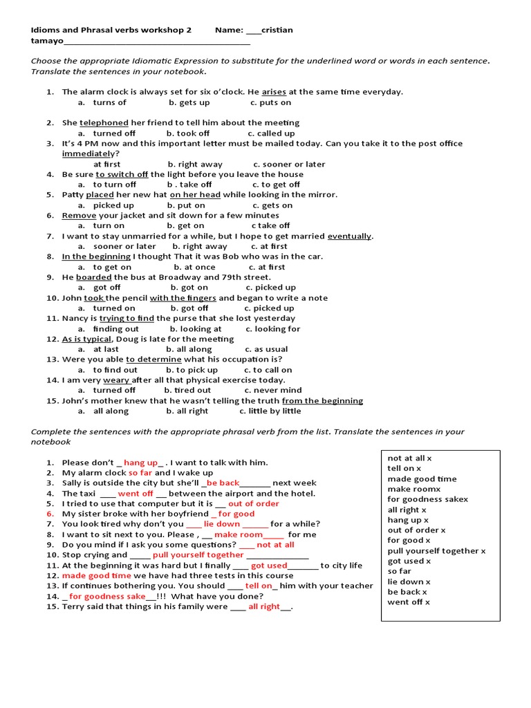 Idioms and Phrasal Verbs Workshop 2 | PDF | Idiom | Phrase