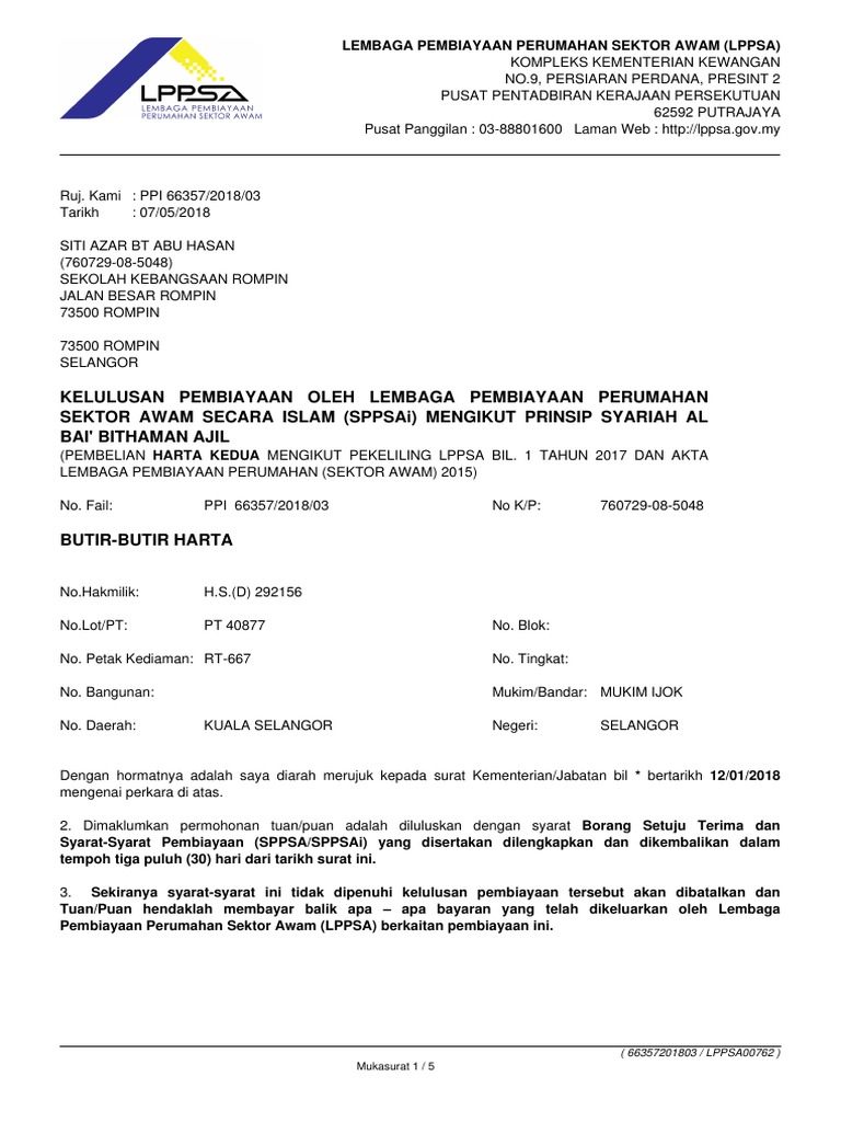 Kelulusan Pembiayaan Rumah LPPSA | PDF | Pengelolaan Keuangan & Uang