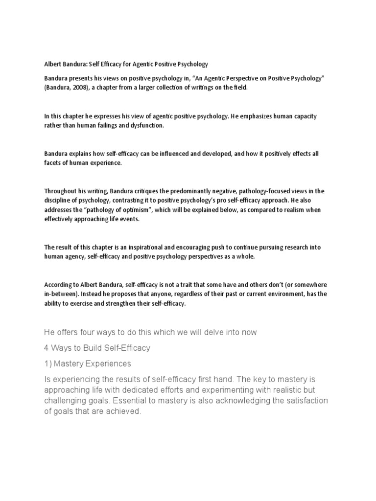 Albert Bandura's Theory of Self-Efficacy: Four Sources of Efficacy ... Albert Bandura's Theory of Self-Efficacy: Four Sources of Efficacy ...