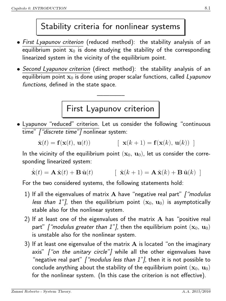 Analysis of Stability Criteria for Nonlinear Systems Using Lyapunov Methods | PDF | Stability ...