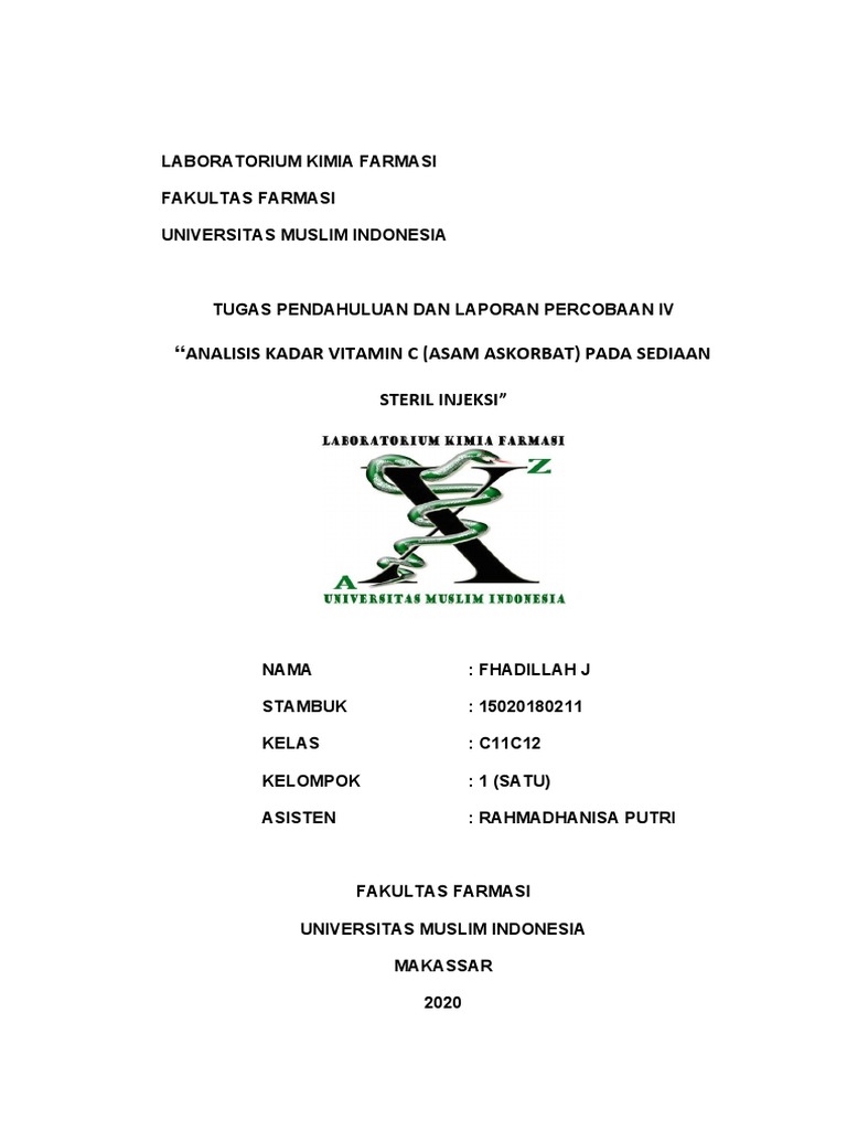 Laporan Analisis Kadar Vit.c Pada Sediaan Steril Injeksi | PDF