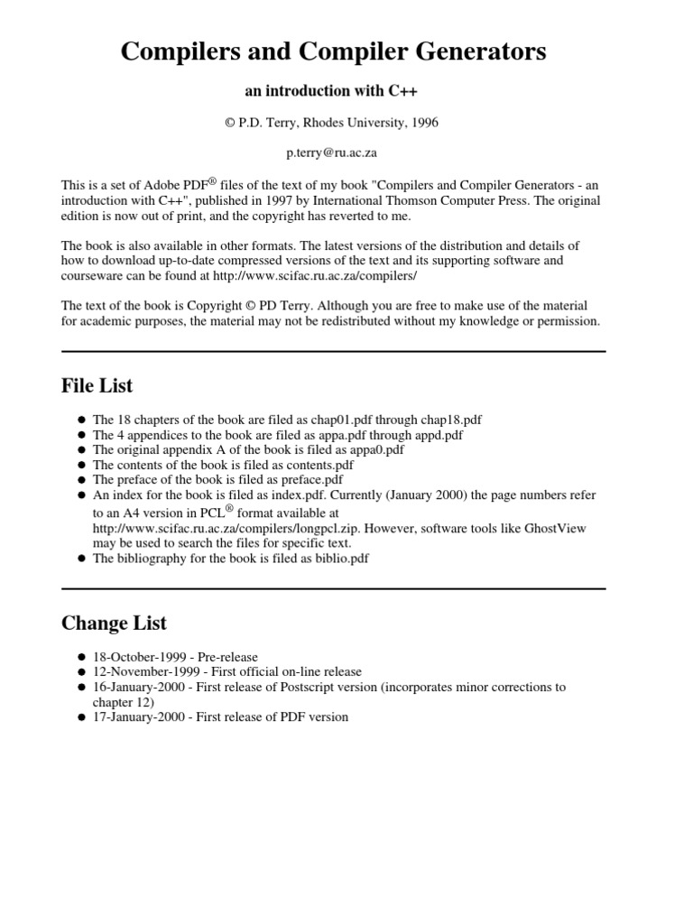 Compilers and Compiler Generators in C++ P.D. Terry (PD Terry, 1996) | PDF | Parsing | Computer ...