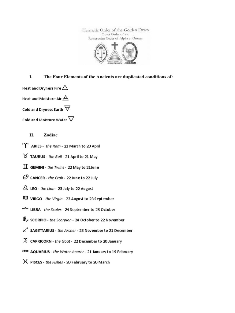 Hermetic Order of The Golden Dawn - First Knowledge Lecture (Part 1 ...