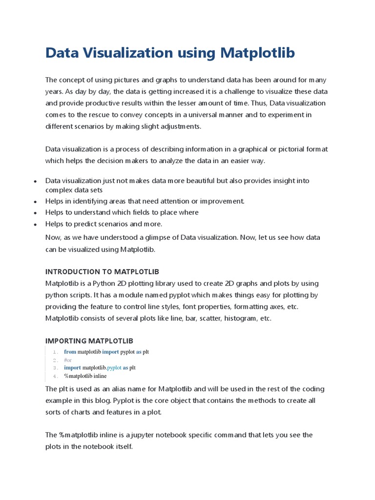 Matplotlib Visualization Explained PDF | PDF | Computing | Teaching ...