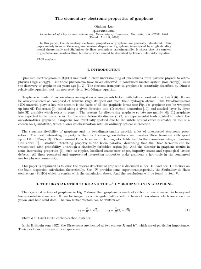 The Elementary Electronic Properties of Graphene | PDF | Graphene ...