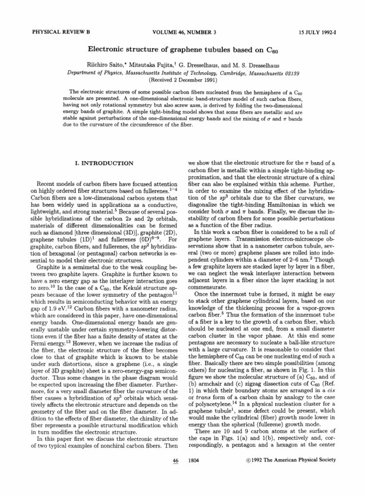 Electronic Structure of Graphene Tubules | PDF | Graphene | Electronic Band Structure