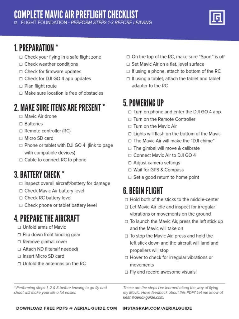 Mavic Air Preflight Checklist Guide | PDF | Aviation