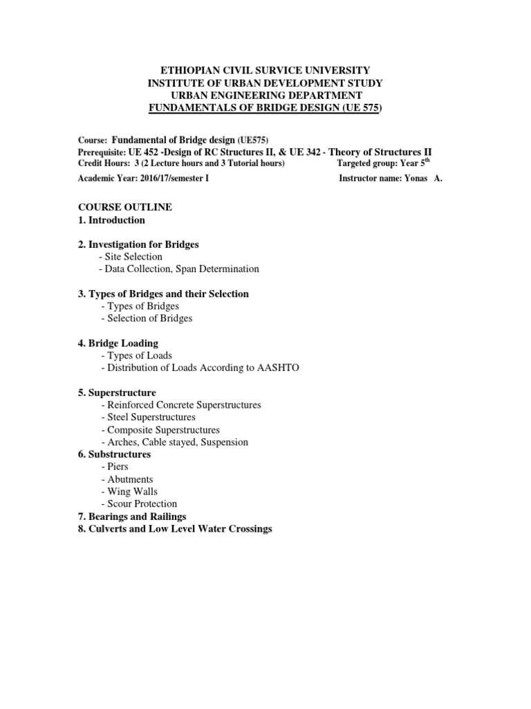 Fundamental of Bridge Design UE 452 - Design of RC Structures II, 342 ...