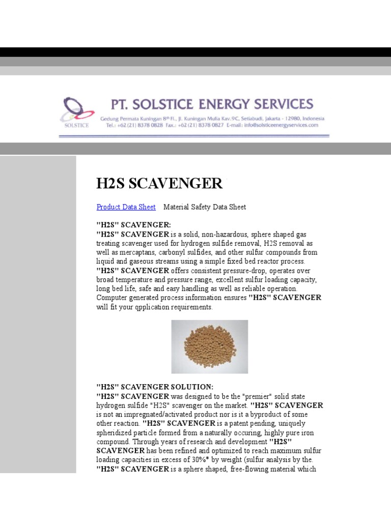 H2S Scavenger: Product Data Sheet | PDF | Business | Sulfur