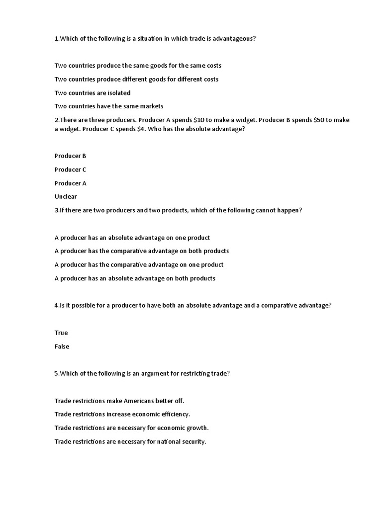 International Trade and Economics Quiz | PDF | Exchange Rate | Exports