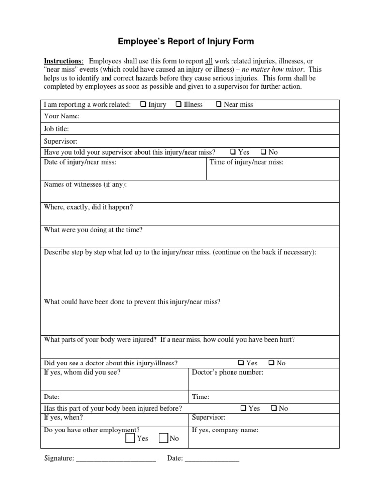 Employee Injury Reporting Form | PDF | Personal Protective Equipment ...