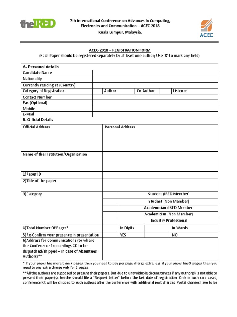 Acec Registration Form | PDF | Payments | Business