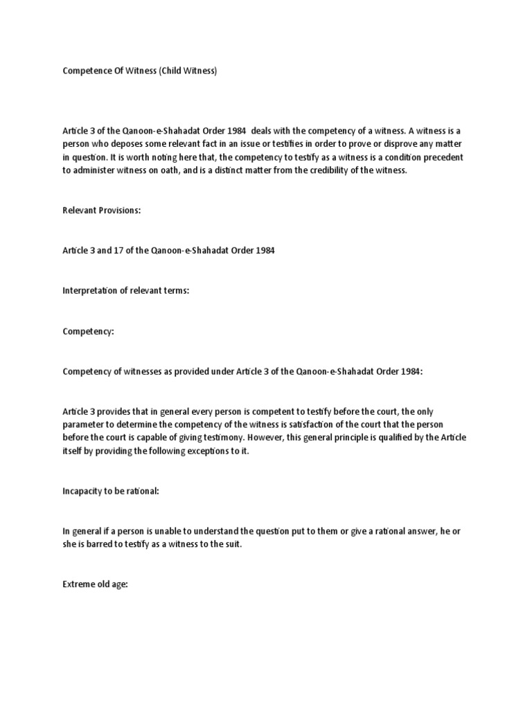 Competency of Witness | PDF | Testimony | Witness