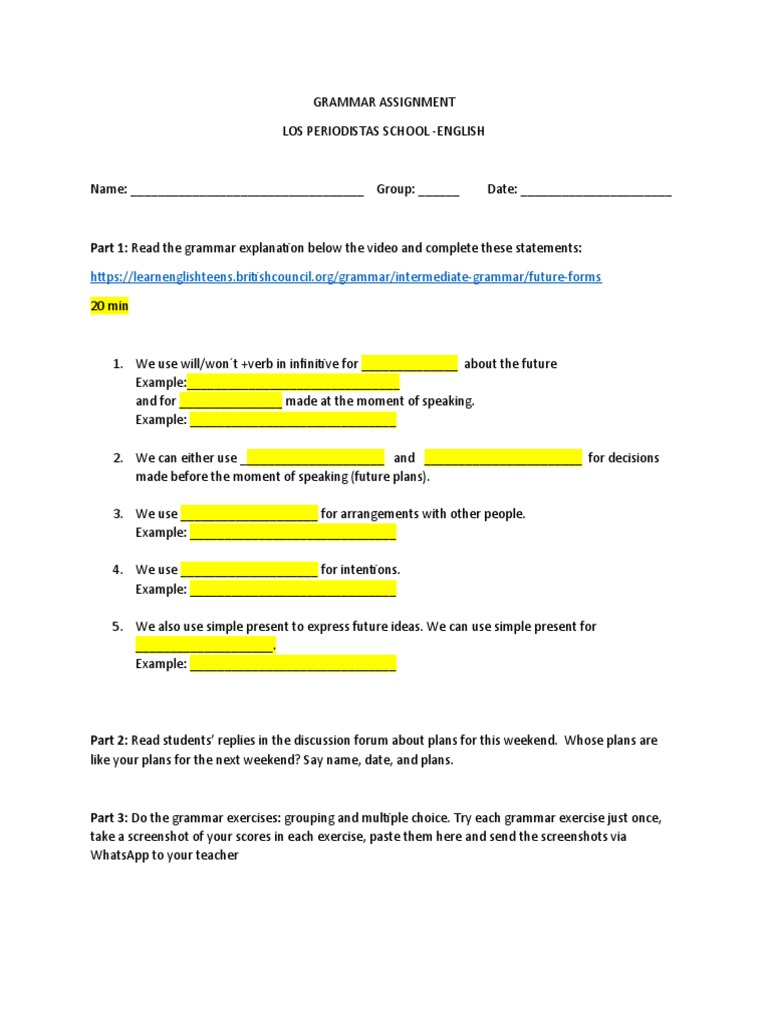 Grammar Assignment - 9th Grade | PDF | Grammar