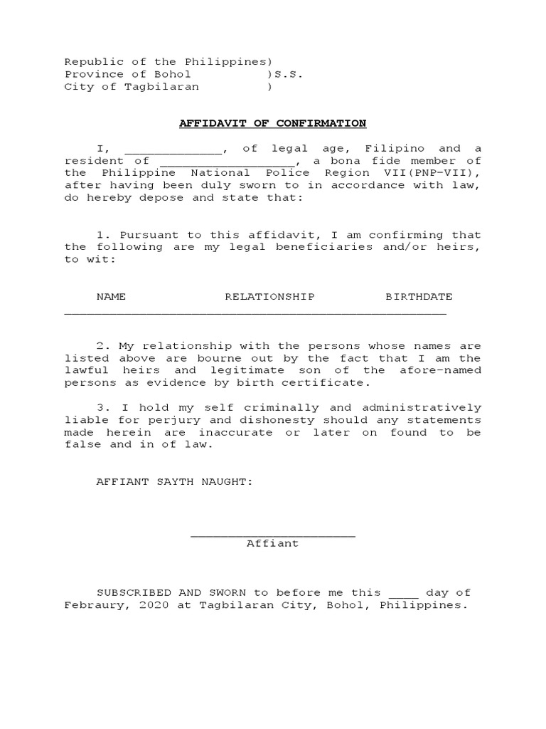 Affidavit of Confirmation | PDF
