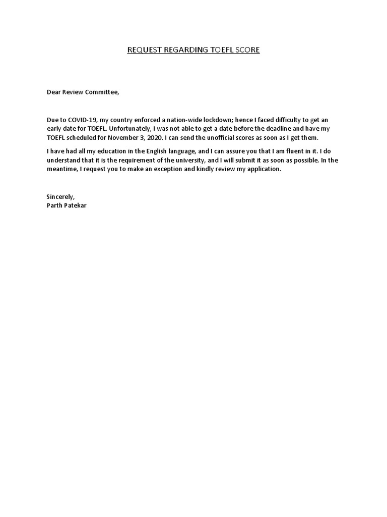 TOEFL Letter PDF | PDF