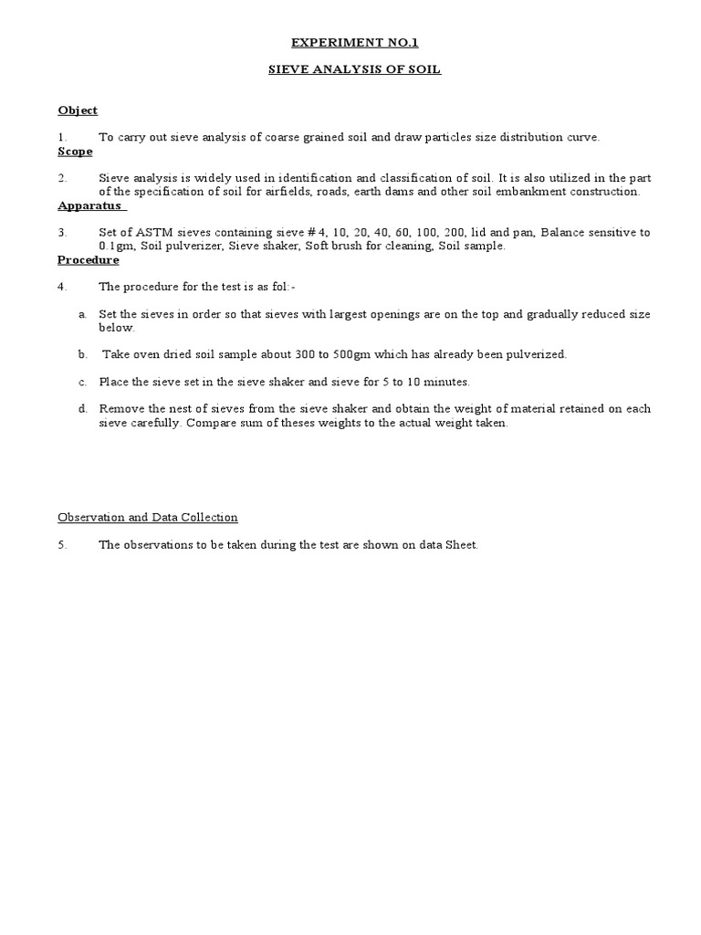 Experiment No.1 Sieve Analysis of Soil | PDF | Particle Size ...