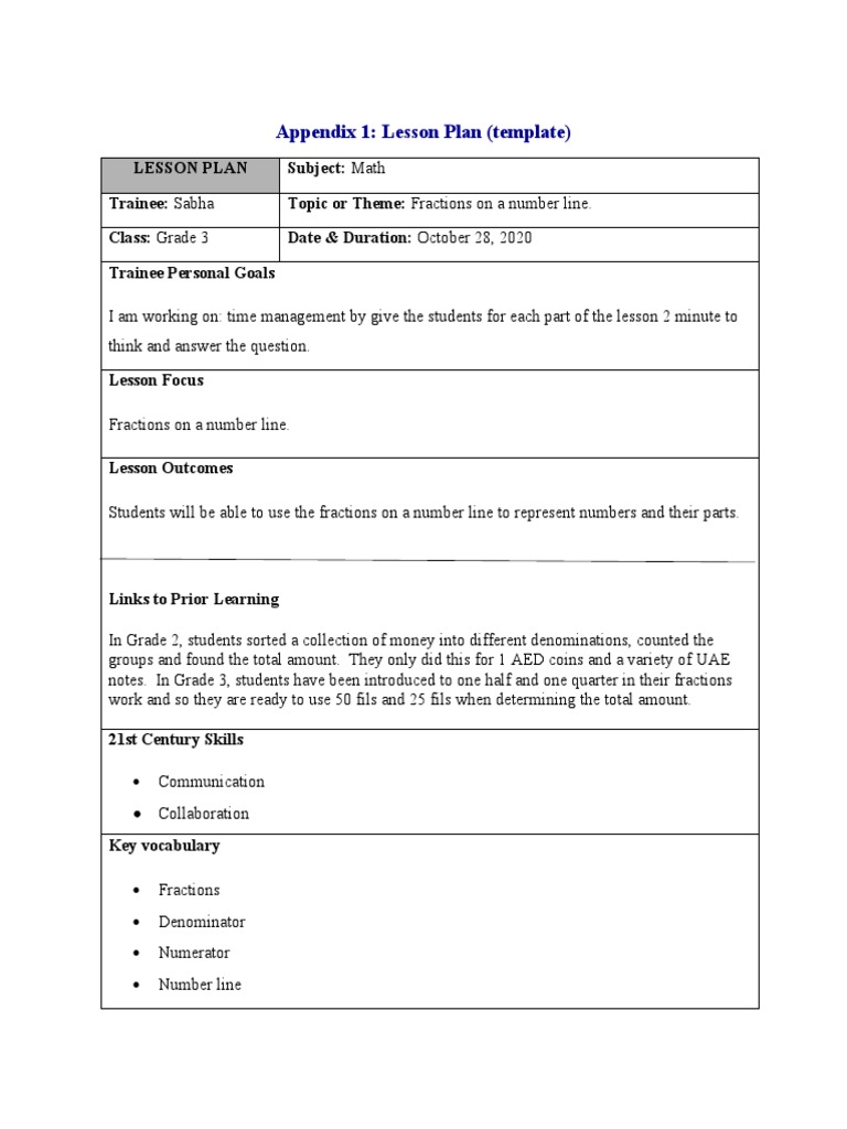 Fractions On A Number Line | PDF | Fraction (Mathematics) | Lesson Plan