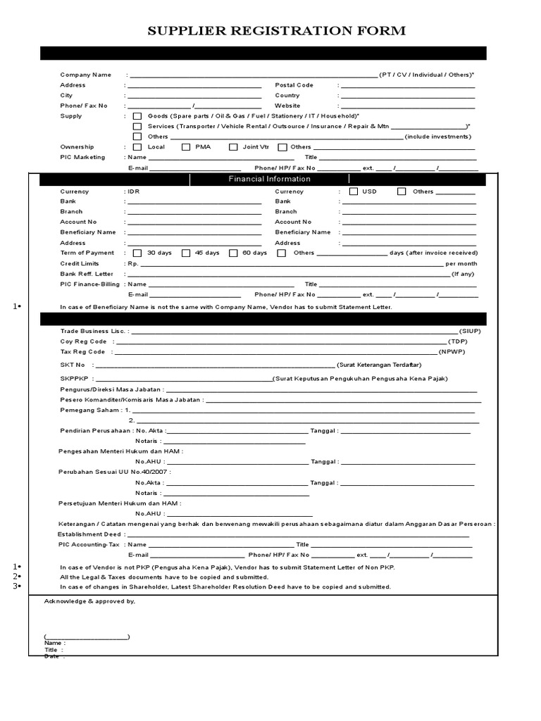 Supplier Registration Form Template | PDF | Economies | Business