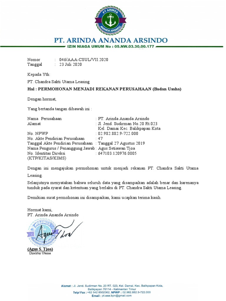 Surat Permohonan Rekanan | PDF