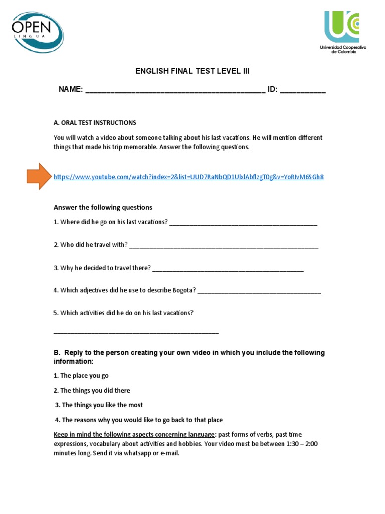 Final Exam Level 3 Listening and Oral Exam | PDF