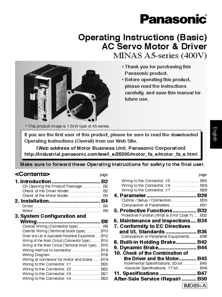 Operating Instructions (Basic) AC Servo Motor & Driver: MINAS A5-Series ...