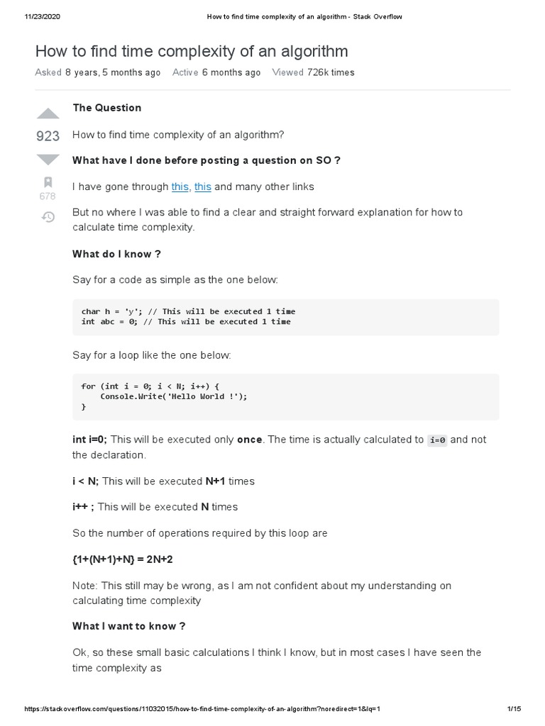 How To Find Time Complexity of An Algorithm - Stack Overflow | PDF | Time Complexity | Control Flow
