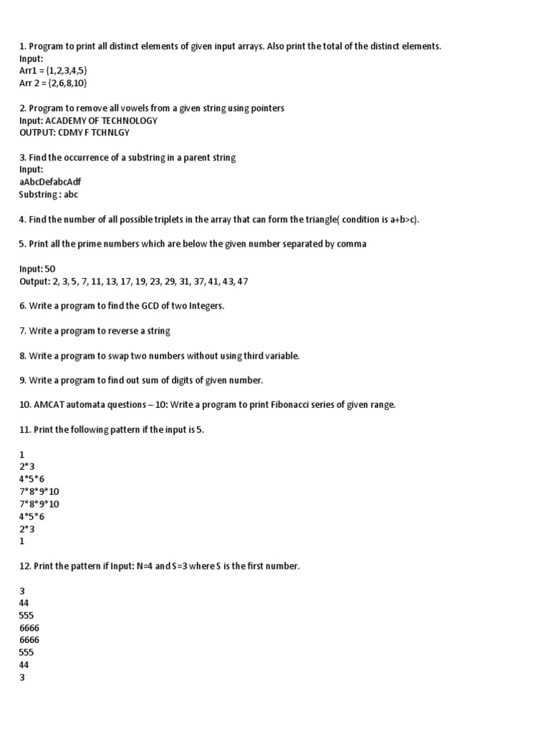 Amcat Coding Questions | PDF | String (Computer Science) | Matrix ... Amcat Coding Questions | PDF | String (Computer Science) | Matrix ...