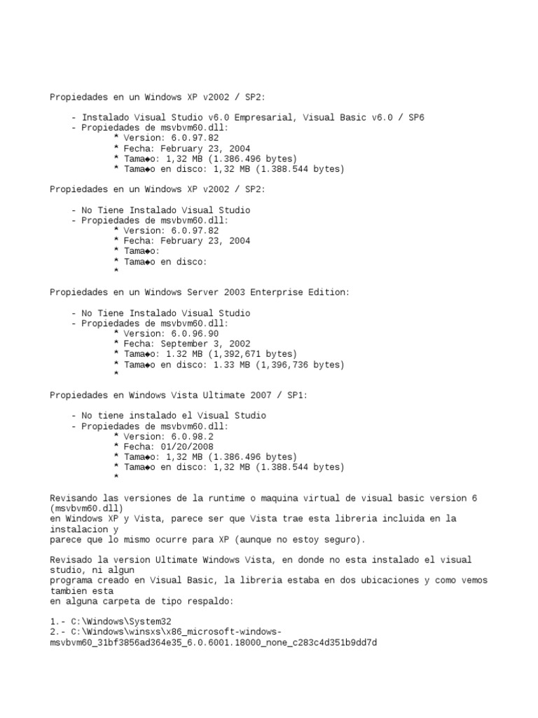 Maquina Virtual VB6 (msvbvm60 - DLL) en XP y Vista | PDF | Informática | Tecnología