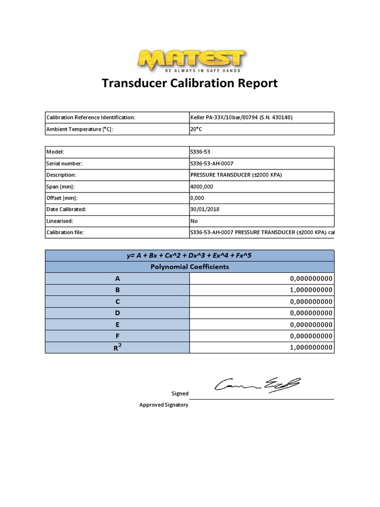 Pressure Transducer Calibration Report | PDF