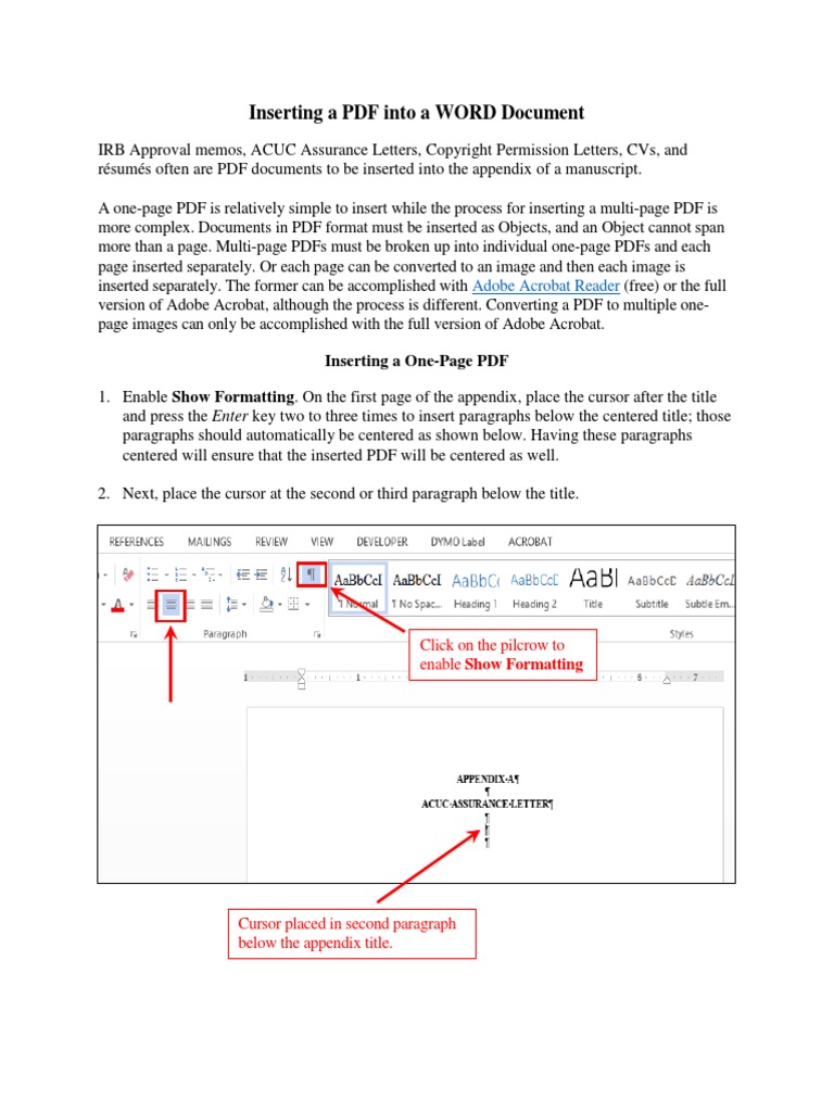 HowTo - Inserting A PDF Into A WORD Doc Via PDF or Image PDF | PDF | Software | Computing