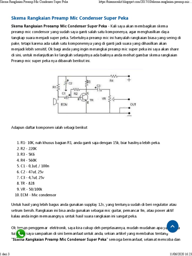 Skema Rangkaian Preamp Mic Condenser Super Peka | PDF
