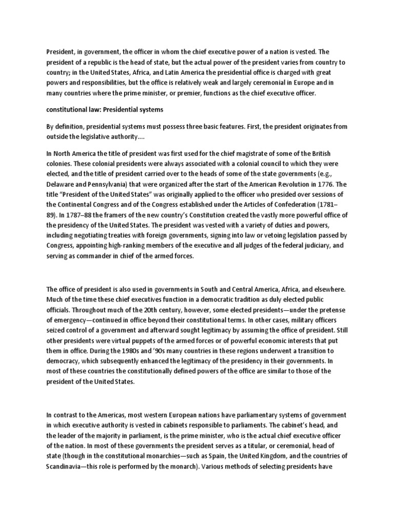 President | PDF | Constitutional Law | Government Related Organizations