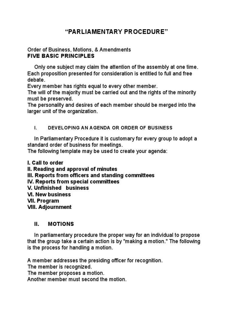 Parliamentary Procedure: Motions & Amendments | PDF | Agenda (Meeting ...