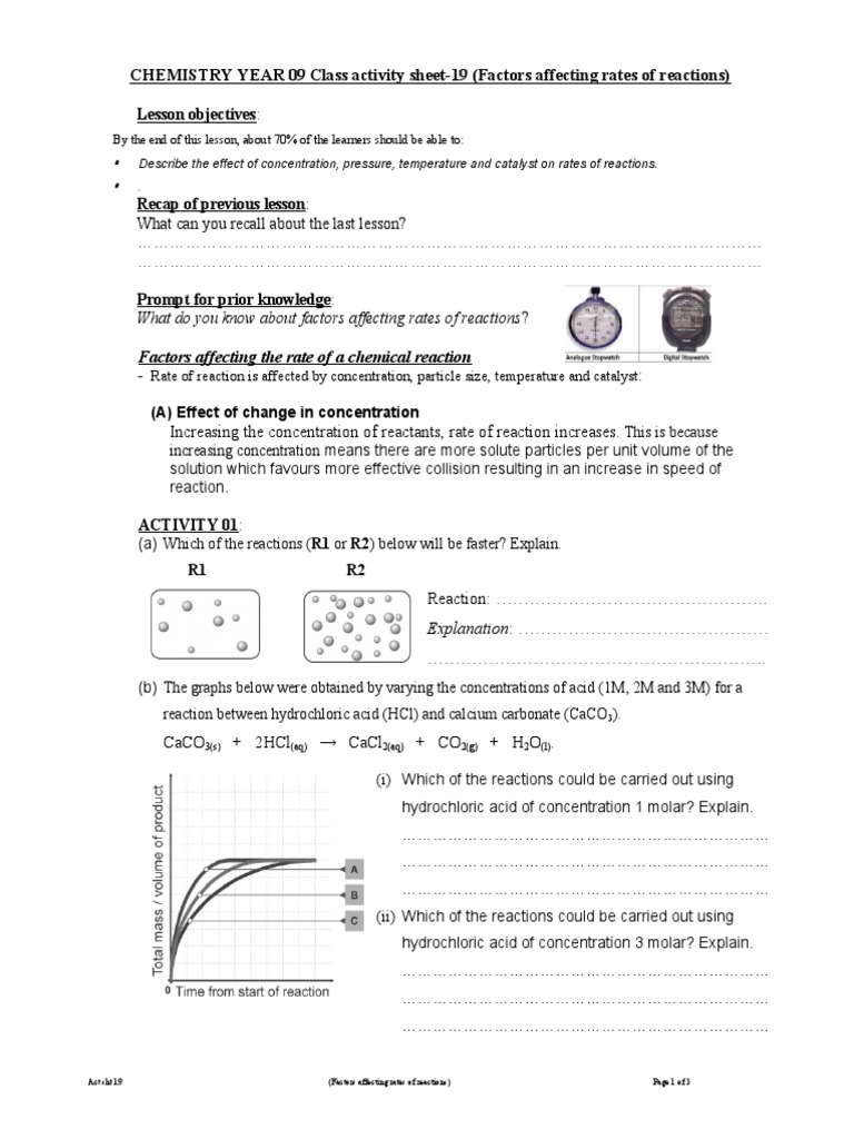 Activity Sheet-19 (Factors Affecting Rates of Reactions) | PDF ...