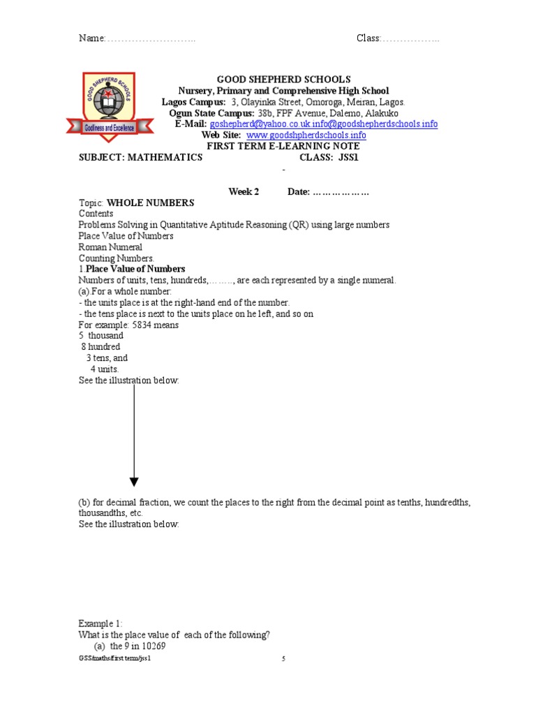 jss1 1st Term Maths | PDF | Fraction (Mathematics) | Percentage