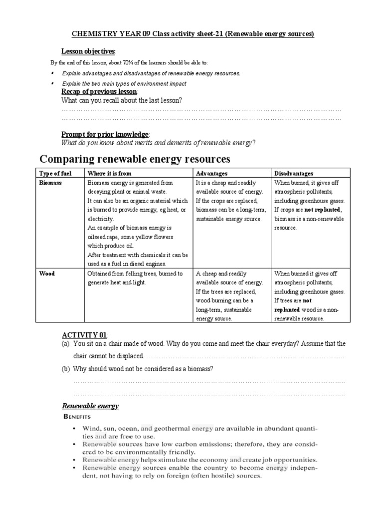 Activity Sheet-21 (Renewable Energy Sources) | PDF | Renewable ...