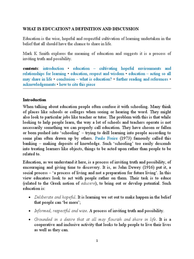 Edu 110 Topic One Document What Is Education | PDF | Hope | John Dewey