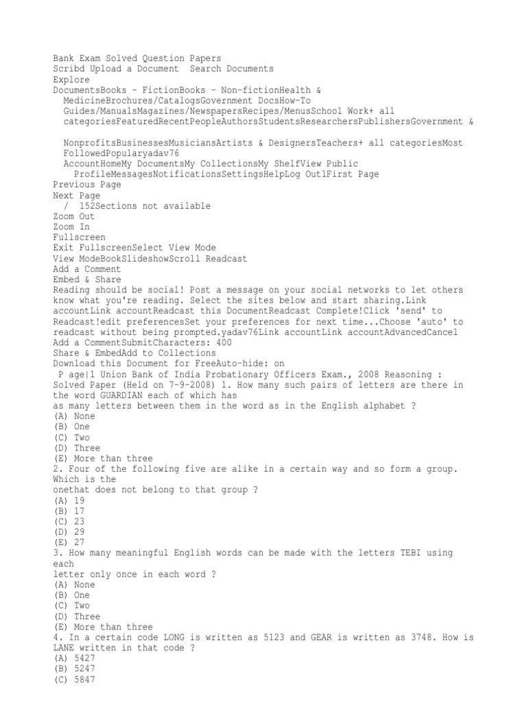 Bank Exam Solved Question Papers | PDF | Bios | Inflation