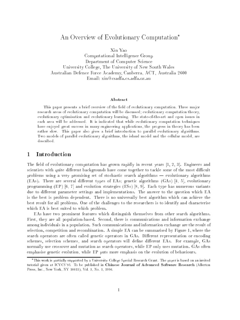 An Overview of Evolutionary Computation | PDF | Computational ... An Overview of Evolutionary Computation | PDF | Computational ...