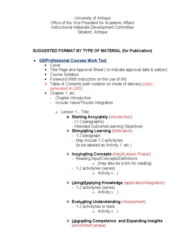Suggested Format by Type of Material (For Publication) : GE ...