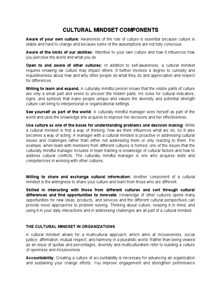 Cultural Mindset Components | PDF | Mindset | Leadership