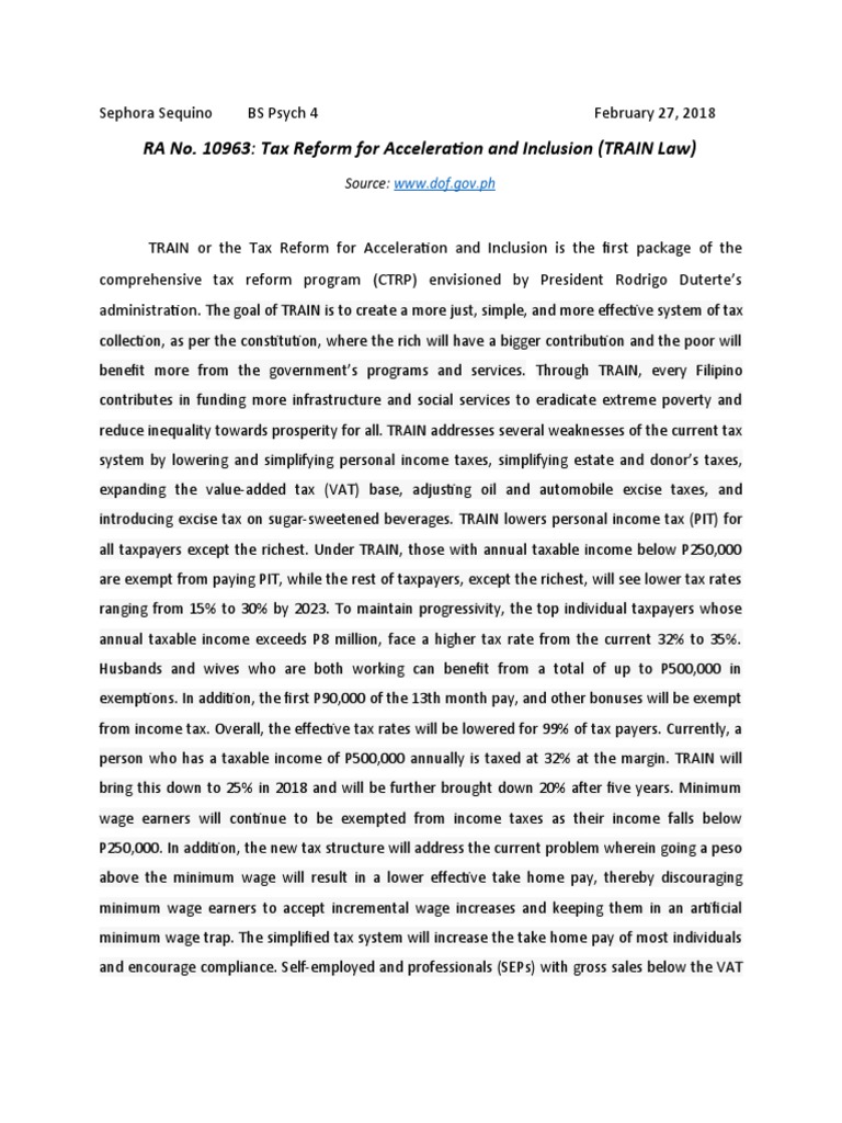 RA No. 10963: Train Law | Download Free PDF | Income Tax In The United ...