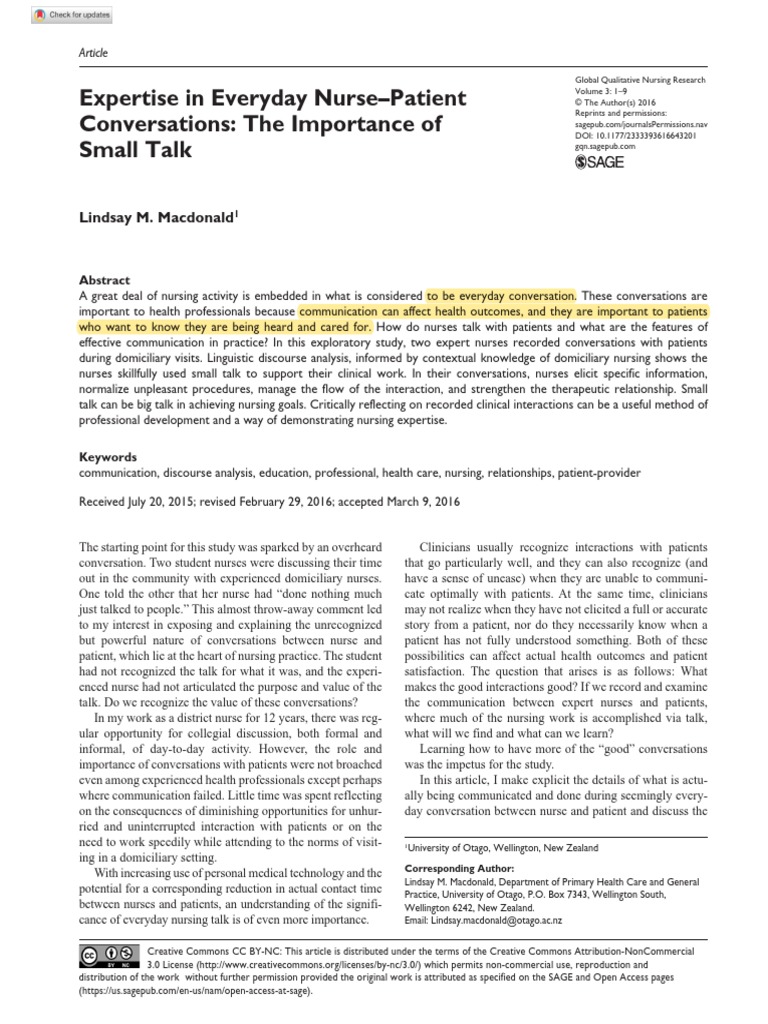 The Importance of Small Talk | PDF | Nursing | Qualitative Research