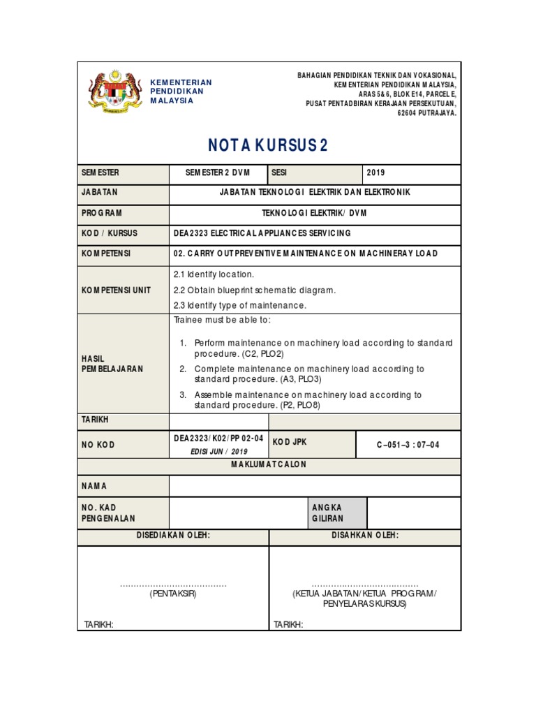 K02 Nota Kursus DEA2323 Electrical Appliance Servicing | PDF