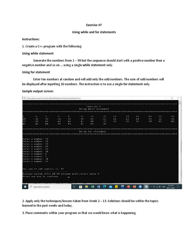 Exercise #7 - Using While and For Statements | PDF