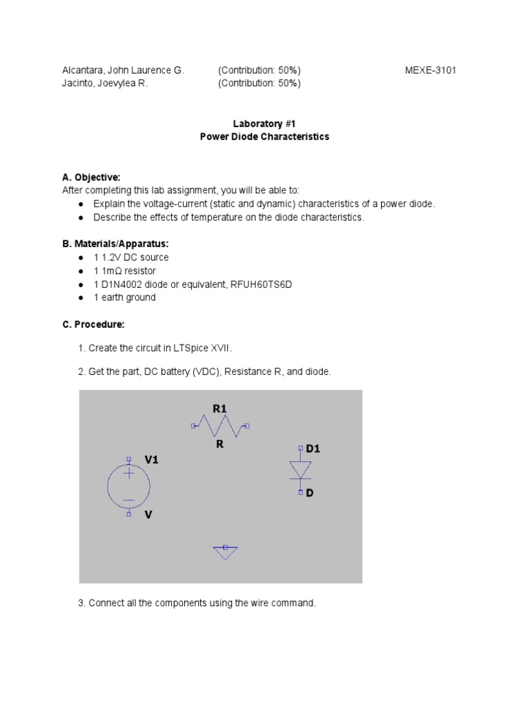 Laboratory #1 Power Diode Characteristics | PDF | Spice | Diode
