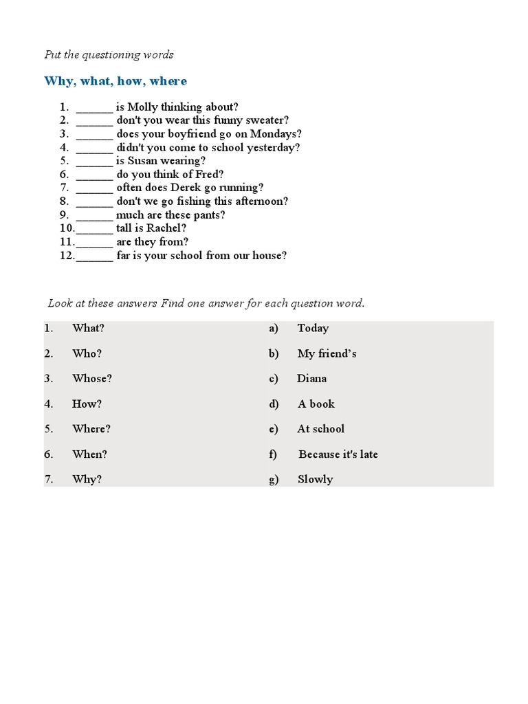 Exercises (Questioning Words) | PDF